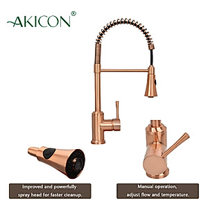 Copper Pre-Rinse Spring Kitchen Faucet with Soap Dispenser, Single Handle Solid Brass High Arc Pull Down Sprayer Head Kitchen Sink Faucets with Deck Plate