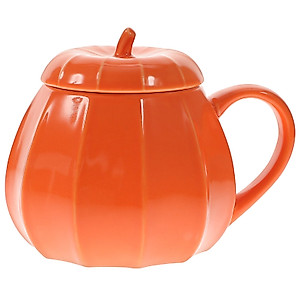 Halloween Pumpkin Mug with Lid, Ceramic Halloween Pumpkin Shaped Cup, Halloween Coffee Mug Milk Cup with Lid for Christmas Birthday Women Wife Mom Girl Boy Teacher Friends (Orange)