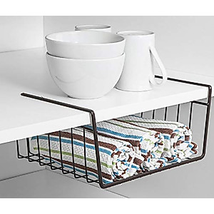 Smart Design Undershelf Storage Basket - Small - Snug Fit Arms - Steel Metal Wire - Rust Resistant - Under Shelves, Cabinet, Pantry, and Shelf Organization - 12 x 5.5 Inch - Bronze