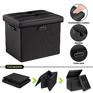 BALAPERI Storage Ottoman with Lid, Fireproof Folding Ottomans with Lock for Important Documents, Waterproof Padded Seat for Bedroom Foot Rest Stool for Living Room, 17 Inches Short Ottoman