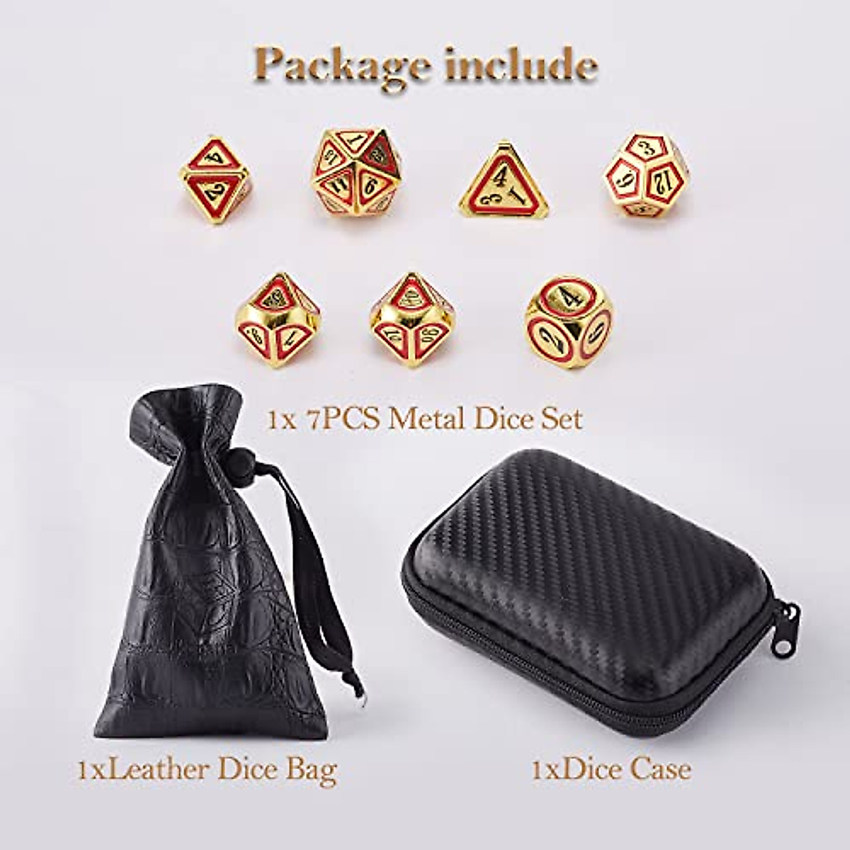 Kopana DND Metal Dice Set, 7-Piece Polyhedral Dragon Metal Dice Suitable for Role Playing Game(with Storage Bag&Gift Case)