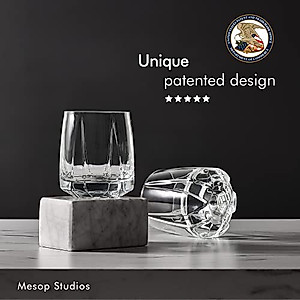 Mesop Studios Crystal Whiskey Glasses Set of 2 | Bourbon Glasses Set 2, Crystal Rocks Glasses, Old Fashioned Glasses, Scotch Glasses, Cocktail Glasses, Liquor Glasses, Lowball Glasses, Whiskey Tumbler