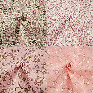 Cotton Fabric Squares 9PCS, Cotton Print Fabric with Flower Pattern, Cotton Fabric Squares 9PCS, Cotton Print Fabric with Flower Pattern, Patchwork for DIY Sewing Craft Patterns, Cotton Fabric for Quilting, Floral Series(20"x20",Pink)