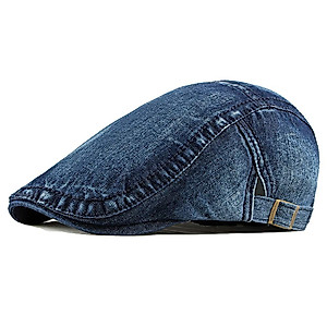 2 Pack Mens Denim Cotton Newsboy Cap Ivy Gatsby Driving Hunting Cabbie Hats (2 Pack-C)