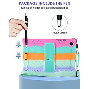 DETUOSI for Galaxy Tab A8 10.5 Case, Soft Silicone Lightweight Protective Smart Cover Case for Galaxy Tab A8 10.5 inch 2022 SM-X200/X205/X207 with Shoulder Strap & Stylus Pen, Dazzling Pink