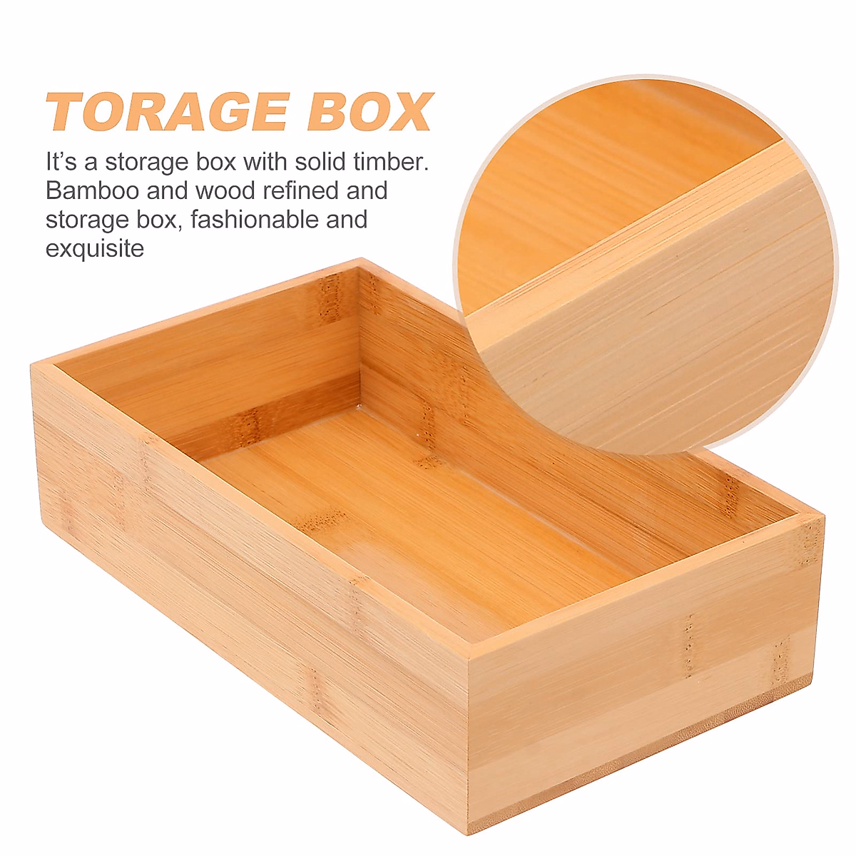 Cabilock Bamboo Storage Box Wood Crates for Storage Bamboo Flatware Wooden Chest Desk Drawer Bamboo Cutlery Organizer Cosmetic Storage Bin Bamboo Vanity Tray Hinged Cover Customized Office