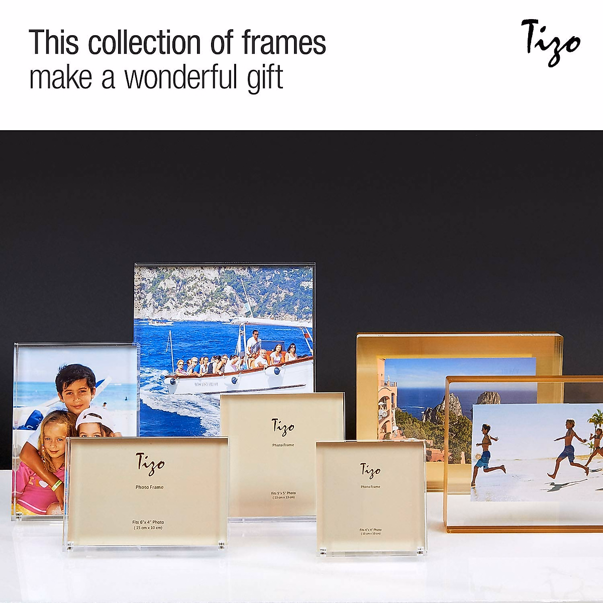 TIZO Design Vertical 5x7 Lucite Picture Frame, Durable 1 Inch Thick Clear Lucite & Magnetic Closures, Elegant & Practical Boutique Quality Photo Frame (Multiple Colors Available)