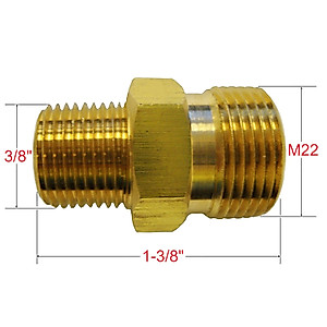 Ultimate Washer High Pressure M22 Adapter Fitting x 3/8-Inch Brass Male Pipe Thread 5800 PSI Rating Compatible for Troybuilt, Excell, Devilbis, Lasco 60-1057 Models