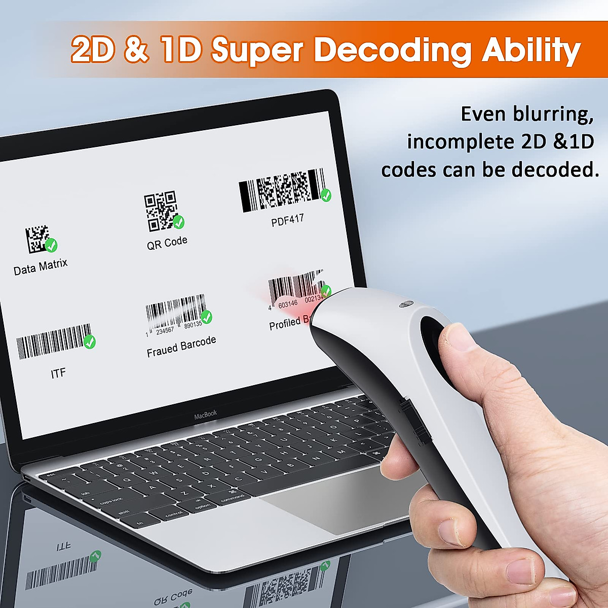 Alacrity 2D Barcode Scanner Wireless & Bluetooth & USB Wired Connection,Connect Smart Phone Tablet PC,QR Image Inventory Bar Code Scanner with Vibration Alert CO-R40BW