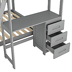 GLORHOME Twin Multifunctional Bunk&Loft Bed with Removable Underbed, 3 Storage Drawers and Desk, Space Saving Furniture for Kids Adults