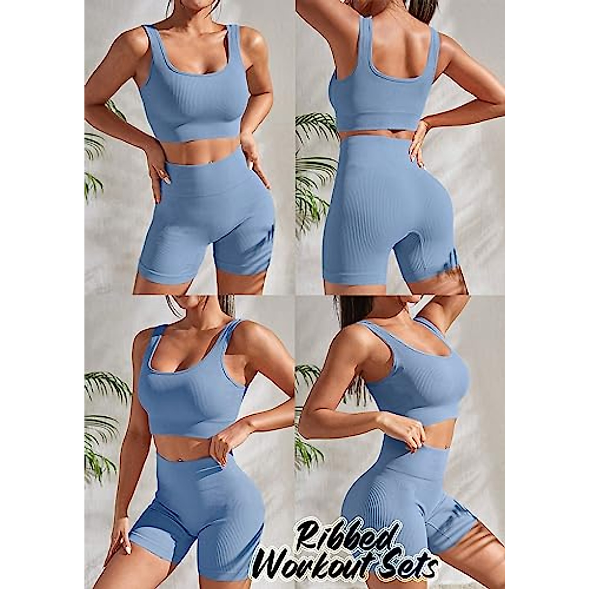 Ekouaer Sweatsuits for Women Knit Loungewear Set Tank and High Waist Shorts Pj Set Summer Casual Sleepwear Blue,Small