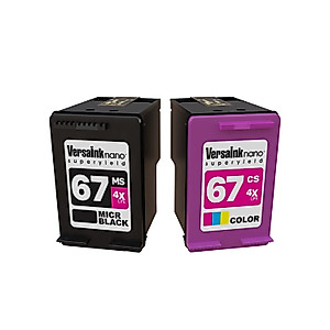 VersaInk-Nano HP 67 MS MICR Black Ink Cartridge for Check Printing & VersaInk-Nano 67 CS Tri-Color Ink Cartridge Pack