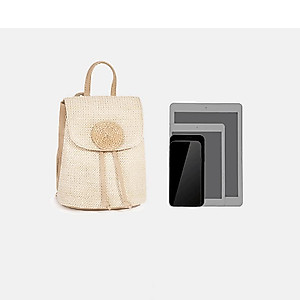 Anopo Small Straw Backpack for Women Summer Handmade Woven Beach Bag Bookbag Daypack Wicker Purse Bohomian Drawstring Shoulder Bag-L Rattan-Beige