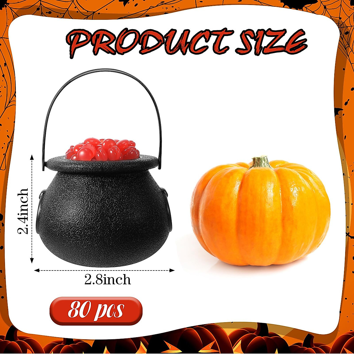 80 Pcs Plastic Cauldron Mini Witches Cauldron with Handle for St Patrick Day, Mardi Gras, Halloween Decorations Cauldron Candy Cauldron Kettles for Party Favors(Black, 80 Pcs)
