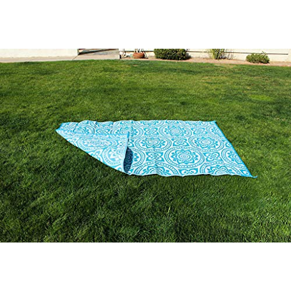 Stylish Camping 258103 Outdoor Mat – Virgin Polypropylene-Easy to Clean – Perfect for Picnics, Cookouts, Camping, The Beach, and Patio, 8'x10', Turquoise/White