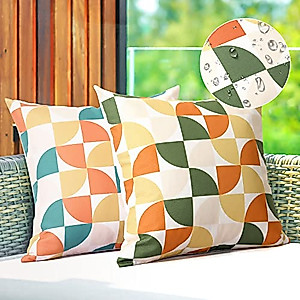 Lewondr Pack of 2 Outdoor Waterproof Throw Pillow Covers Garden Farmhouse Cushion Cases for Patio Tent Balcony Couch Decorative 18x18 inch, Multicolor