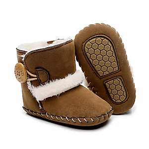 Baby Snow Boots with Fleece Fur Inner, Baby Girl Booties with Button Anti Slip Rubber Hard Sole, Toddler Girl Boots Warm Winter Shoes for Boy Girl 0-24 months, First Walker Newborn Crib Infant Baby Shoes.