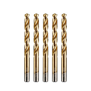 amoolo 3/8" Titanium Drill Bits (5pcs), Premium 4341 HSS Metal Drill Bits for Wood, Metal, Steel, Plastic, Aluminum Alloy