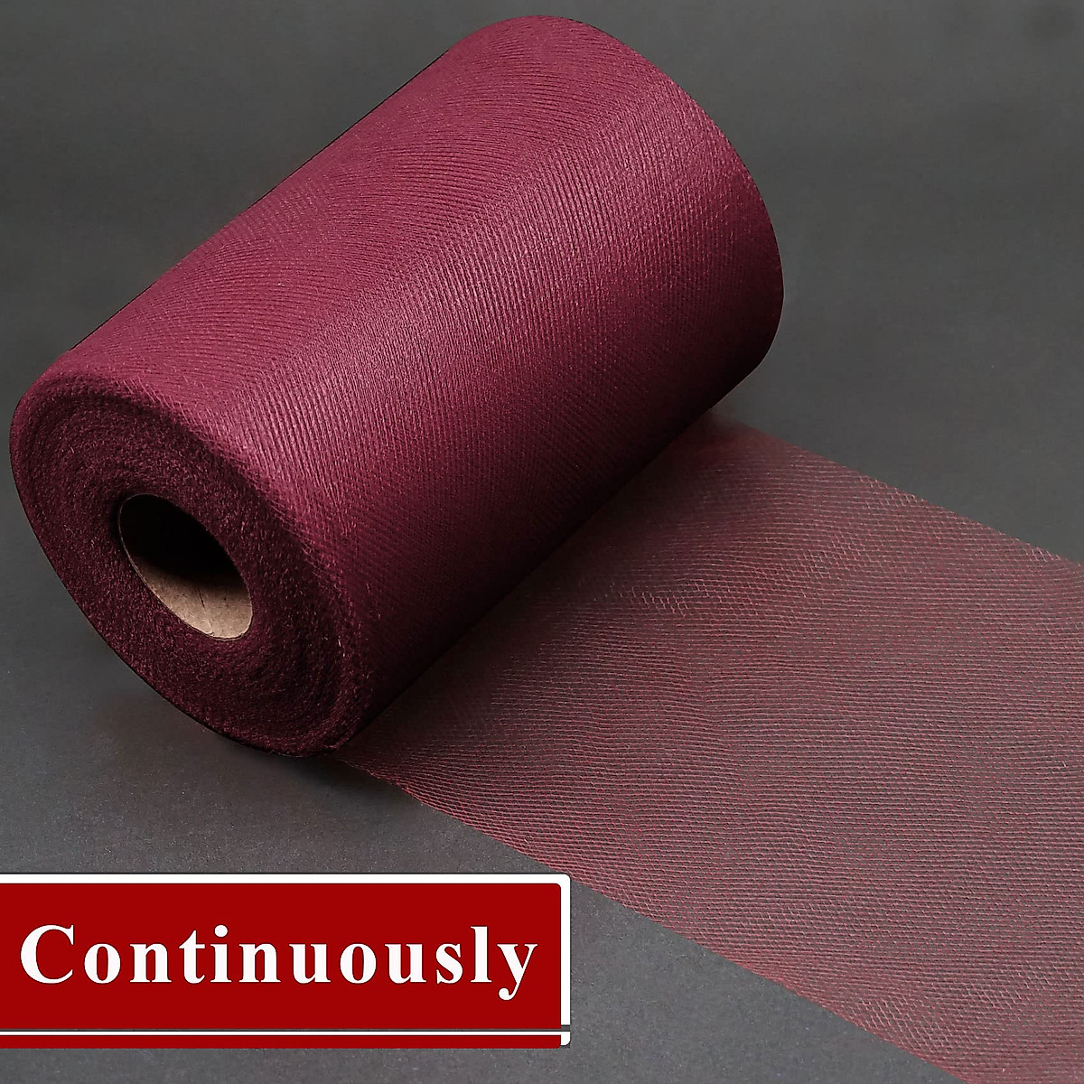 Burgundy Tulle Fabric Rolls 6 Inch by 200 Yards (600 feet) Fabric Spool Tulle Ribbon for DIY Burgundy Tutu Bow Baby Shower Birthday Party Wedding Decorations Craft Supplies