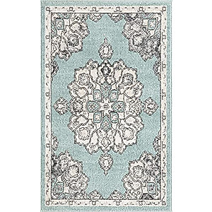 Rugs.com Parker Collection Rug – 3' X 5' Aqua Medium Rug Perfect for Living Rooms, Large Dining Rooms, Open Floorplans