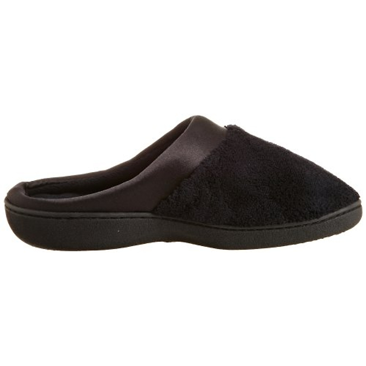 isotoner Women's Microterry PillowStep Satin Cuff Clog Slippers, Black, 7.5-8 B(M) US