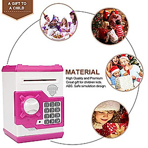 Renvdsa Cartoon Electronic ATM Password Piggy Bank Cash Coin Can Auto Scroll Paper Money Saving Box Gift for Kids (White Pink)