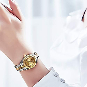 OLEVS Automatic Watches for Womens Ladies Gold and Silver Two Tone Stainless Steel Waterproof Date Wrist Watches Luxury Dress Classic Style