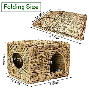Hamiledyi 2PCS Extra Large Grass House for Rabbit, Edible Bunny Hut Natural Grass Woven Foldable Pet Play Hideaway Hay Mat Chew Toys for Guinea Pig Hamster Chinchilla, Safe Cozy Sleep