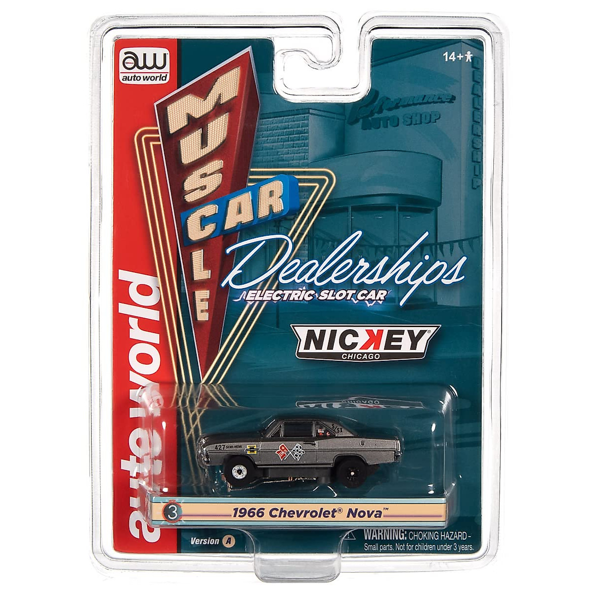 Auto World Thunderjet Nickey - 1966 Chevy Nova (Gray) HO Scale Slot Car