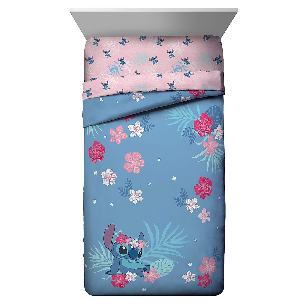 Disney Lilo & Stitch Paradise Dream Twin Comforter & Sham Set - Super Soft Kids Reversible Bedding - Fade Resistant Microfiber (Official Disney Product)