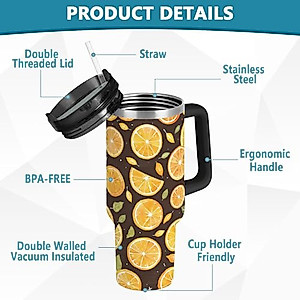 linqin Yellow Grapefruit Dark Vacuum Tumbler Insulated with Lid and Straw 40 oz Water Bottle Wide Mouth Large Coffee Mug for Home, Office or Car