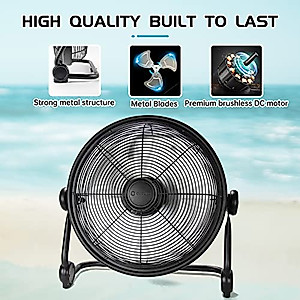 C cuculu Rechargeable Battery Operated Fan, 15000mAh Battery Powered Fan 12'' Cordless Fan with Metal Blade, High Velocity Portable Fan for Garage, Backyard, Camping, Travel.