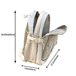 PRAGARI Kids Backpack for School Cute Aesthetic Beige Backpack Girls Student Bookbag Women Travel Lightweight Book Bag