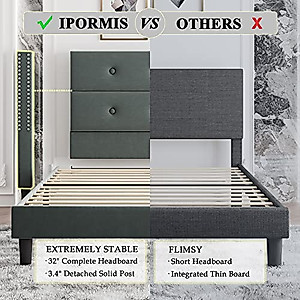 iPormis King Size Platform Bed Frame, Velvet Upholstered Bed Frame with Button Tufted & Nailhead Headboard, Wooden Slats Support, No Box Spring Needed, Noise-Free, Gray