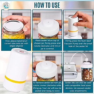 Nutri-Seal™ Electric Mason Jar Vacuum Sealer Kit - Easy to Use - Fits Wide & Regular Mouth Mason Jars - Compatible with All FoodSaver Models - Electric Handheld Vacuum Sealer For Jars & Vacuum Seal Containers - Includes Electric Vacuum Pump w/Compatibilit