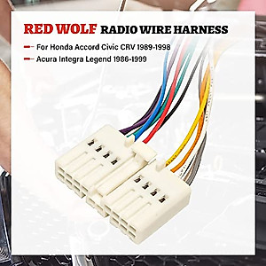 RED WOLF Car Stereo Reverse Wiring Harness Adapter Female Connector Compatible with Honda Accord Civic CRV 1989-1998, Acura Integra Legend 1986-1999 Replace Factory OE Radio Wire Cable Plug 16 Pin