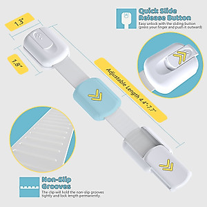 4our Kiddies 10 Pack Baby Proof Cabinet Latches, Childproof Drawer Latches with 6 Extra 3M Adhesives, Adjustable Child Safety Cabinet Strap Locks, Baby Drawer Locks for Kids and Child Safety