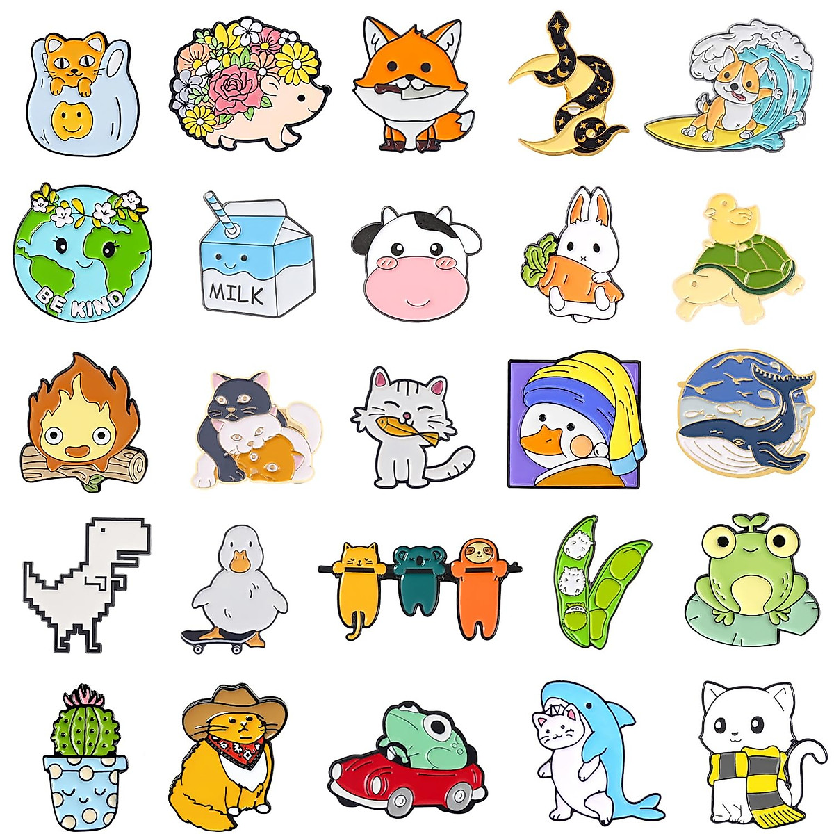 50-Pack Mixed Enamel Brooch Bulk Set,Lapel Badges, Cartoon Plant Enamel Pin Sets, Funny Button Pins Jewelry for Backpack Cloths Hats Jacket Decoration (50 PCS)