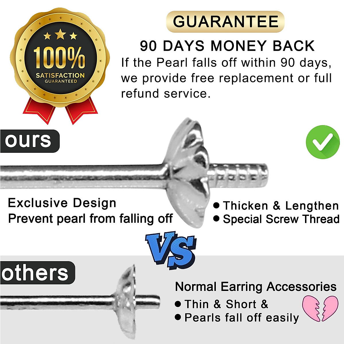 Pearl Stud Earrings for Women 925 Sterling Silver Sensitive Genuine 6mm White Real Round Freshwater Cultured Pearls Everyday Earrings Studs Ladies