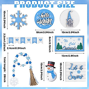 Honoson 13 Pcs Christmas Winter Tiered Tray Decor Snowman Snowflakes Gnome Winter Wooden Sign Set Christmas Tiered Tray Snowflake Sign Winter Tabletop Decor Let It Snow for Holiday Christmas Decor