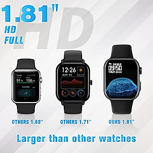 Smart Watch for Women (Answer/Make Call),1.81" Touch Screen Bluetooth Smartwatch for Android iOS Phones,IP67 Waterproof Fitness Watch Call/Text/Heart Rate, Sports Tracker Watch for Men Women Black