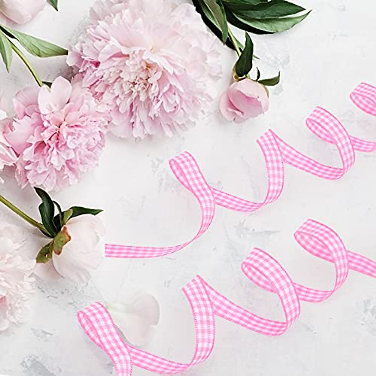 VGoodall Pink Gingham Ribbon, 3/8 x 50Yd Picnic Craft Ribbon Pink Ribbons for Hair Accessories Craft and Christmas Gift Wrapping