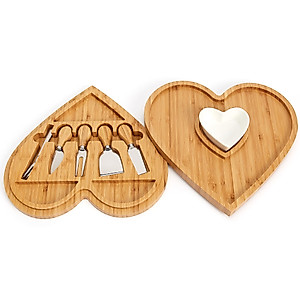 Bamboo Heart Charcuterie Board Set with knife set – Cheese Tray for Serving Cheese, Crackers, and Appetizers at Parties – Best gift for weddings birthdays valentines, anniversaries, and much more