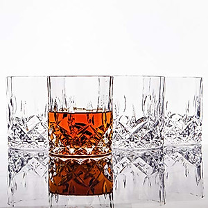 LEMONSODA Crystal Cut Old Fashioned Whiskey Glasses - 10oz Ultra-Clear Premium Lead-Free Crystal Glass Tumbler For Drinking Bourbon, Scotch, Cocktails (Set of 4)