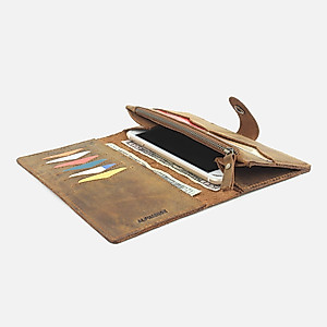 ALPHAHIDE Genuine Leather Wallet for Women - RFID Blocking Ladies Clutch - Ladies Phone Wallet - Raw Leather Purse - Zipper Pocket - Gift Boxed (Tan)