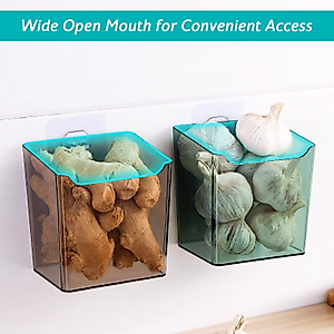 UXIVCKI 2 Pack Wall Mount Storage Organizer for Kitchen, Adhesive Clear Sorage Container Plastic Wall Space Saving Hanging Basket Bins for Pantry, Refrigerator, Bathroom, Countertops