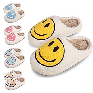 dubuto Smile Face Slippers for Girls Boys, Cute Soft Plush Anti-slip House Kids Girls Slippers with Memory Foam Warm Cartoon Happy face Shoes for Indoor Outdoor