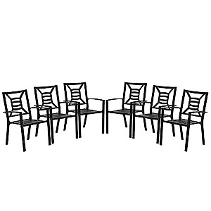 FREESky 6-Piece Patio Chairs Outdoor Dining Chairs with Armrest, Wrought Iron Stackable Outdoor Chairs Support 300 lbs