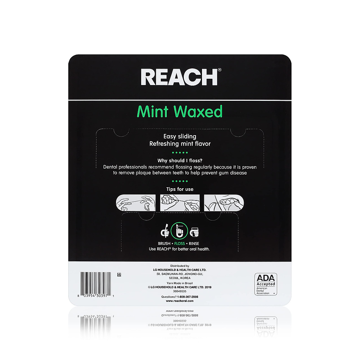 Reach Waxed Dental Floss | Effective Plaque Removal, Extra Wide Cleaning Surface | Shred Resistance & Tension, Slides Smoothly & Easily, PFAS FREE | Mint Flavored, 55 Yards, 1 Pack