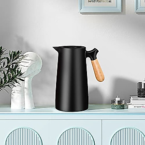 CUDINHAM Thermal Coffee Carafes for Keeping Hot,34oz Large Capacity Thermos for Hot Drinks,24 Hours Heat Retention,Double Wall Vacuum Coffee Thermos with Solid Wood Handle.(Black)